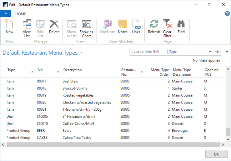 Setting up Restaurant Menu Type