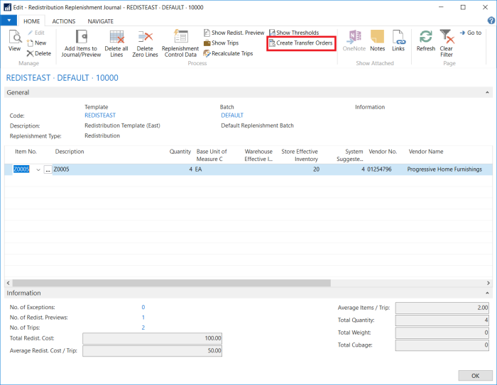 How to: Create Transfer Orders