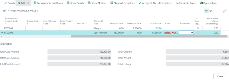 Threshold Rules in Transfer and Purchase Journal